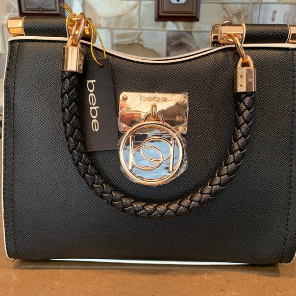 bebe | Bags | Nwt Bebe Purse Black With White Ribbing And Gold Accents ...